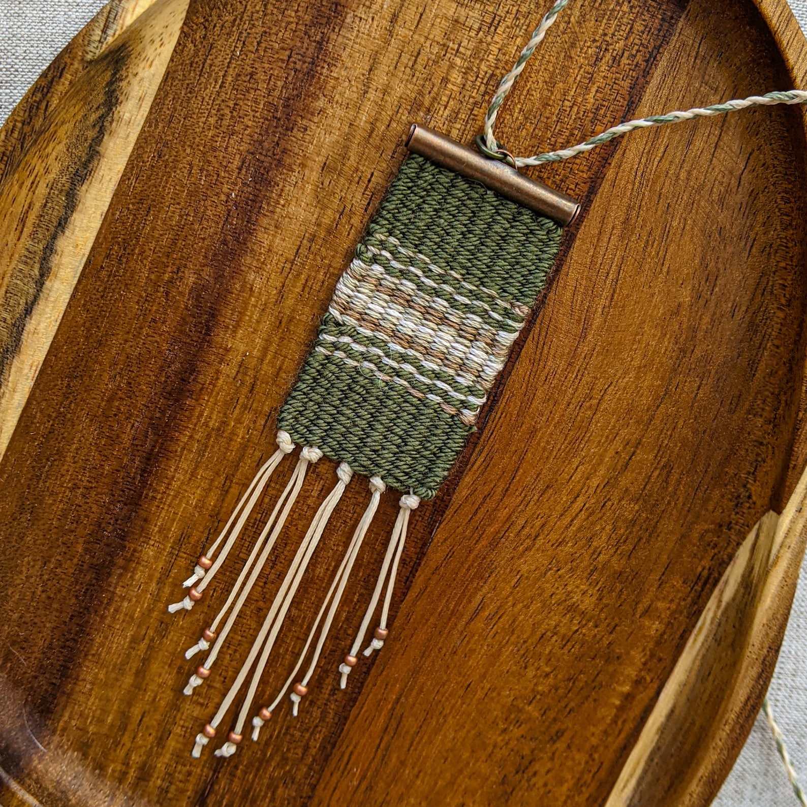 Handwoven Linen and Cotton Tassel Necklace, Loom Woven Tapestry, Mini ...