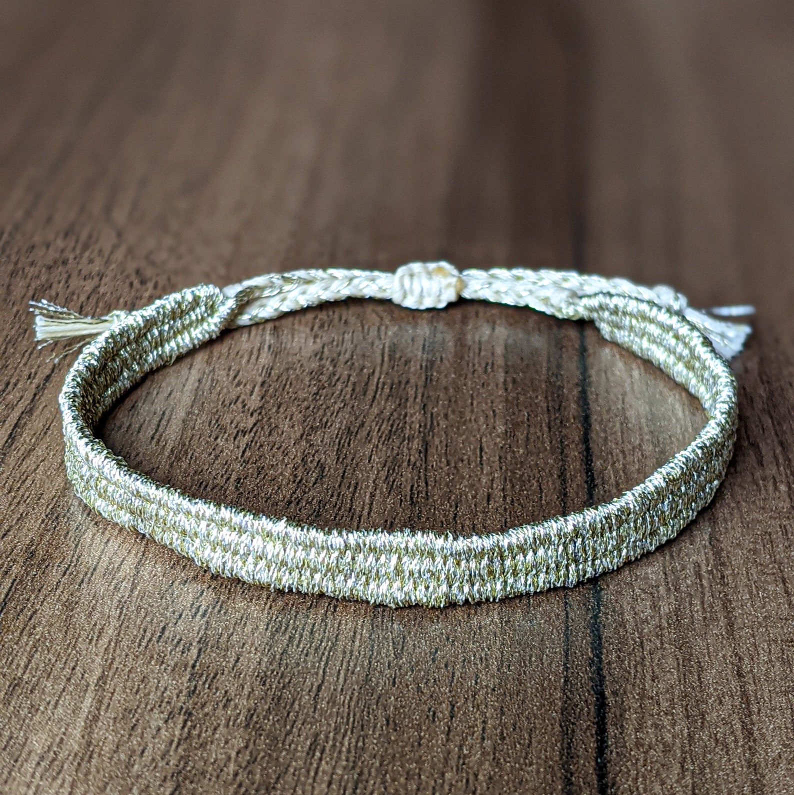 Handwoven Fabric Silver Bracelet, Minimalist String Bracelet, Woven ...