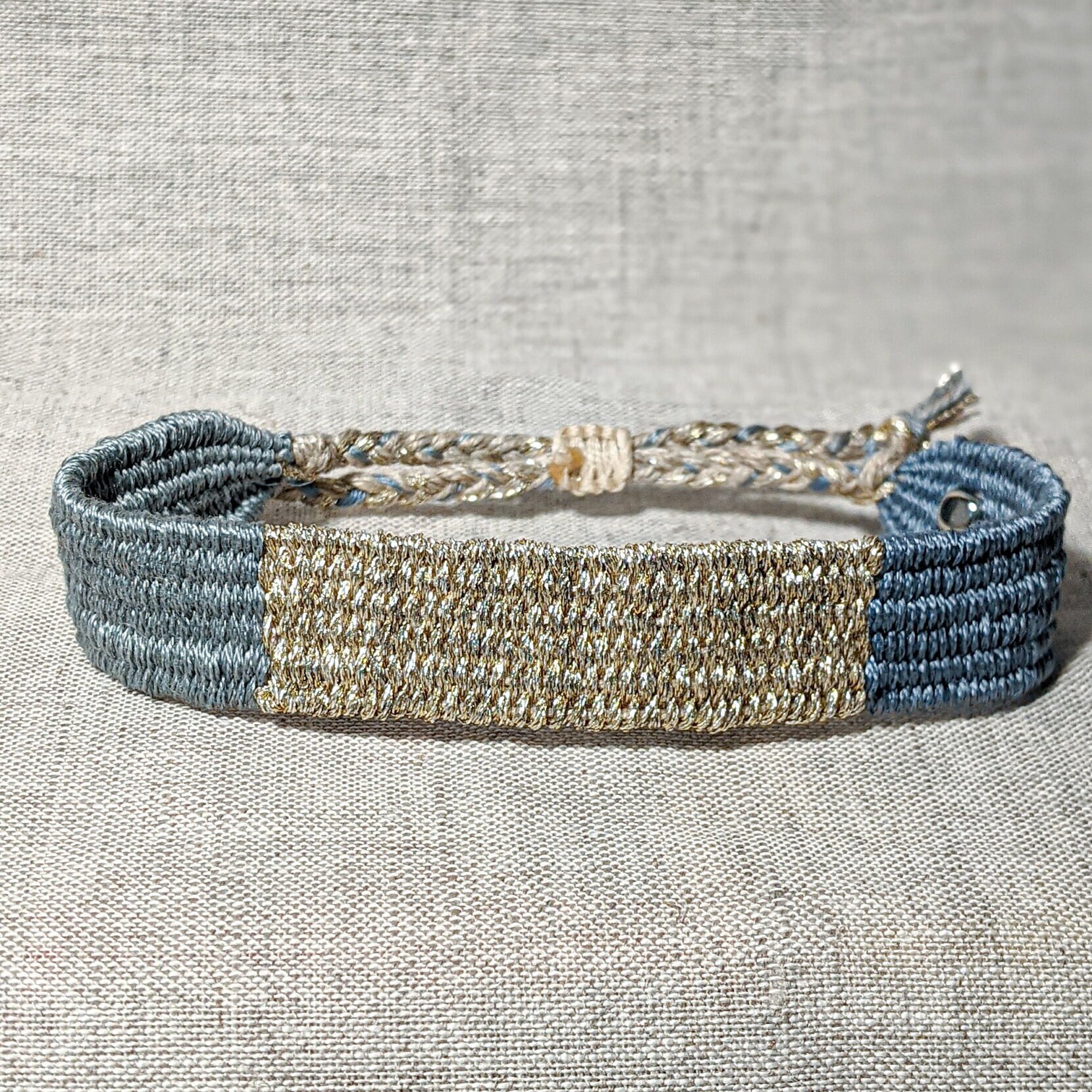 Handwoven Fabric Blue Silver Bracelet, Minimalist Woven Textile Jewelry ...