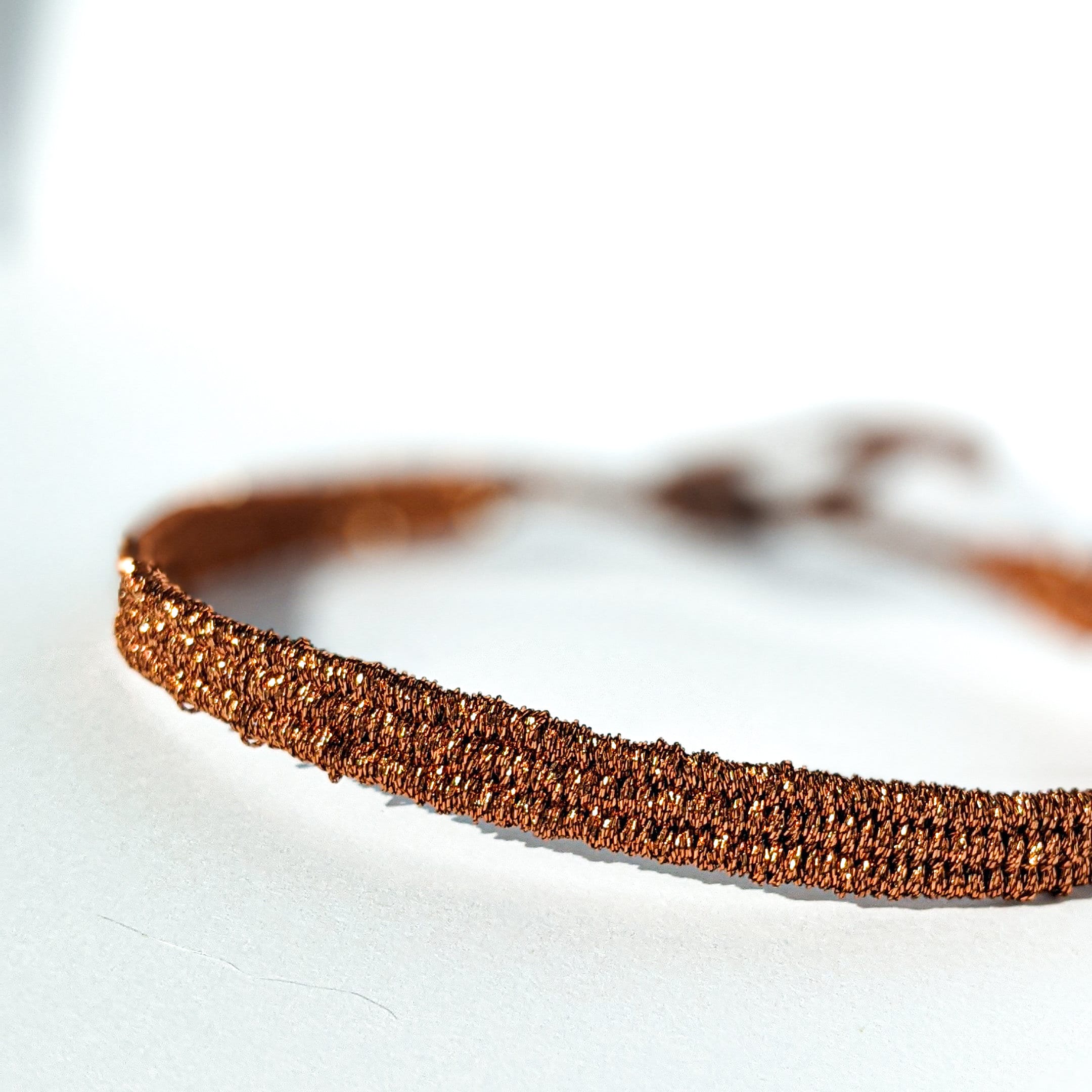 Handwoven Fabric Copper Gold Silver Bracelet, Minimalist String Textile ...