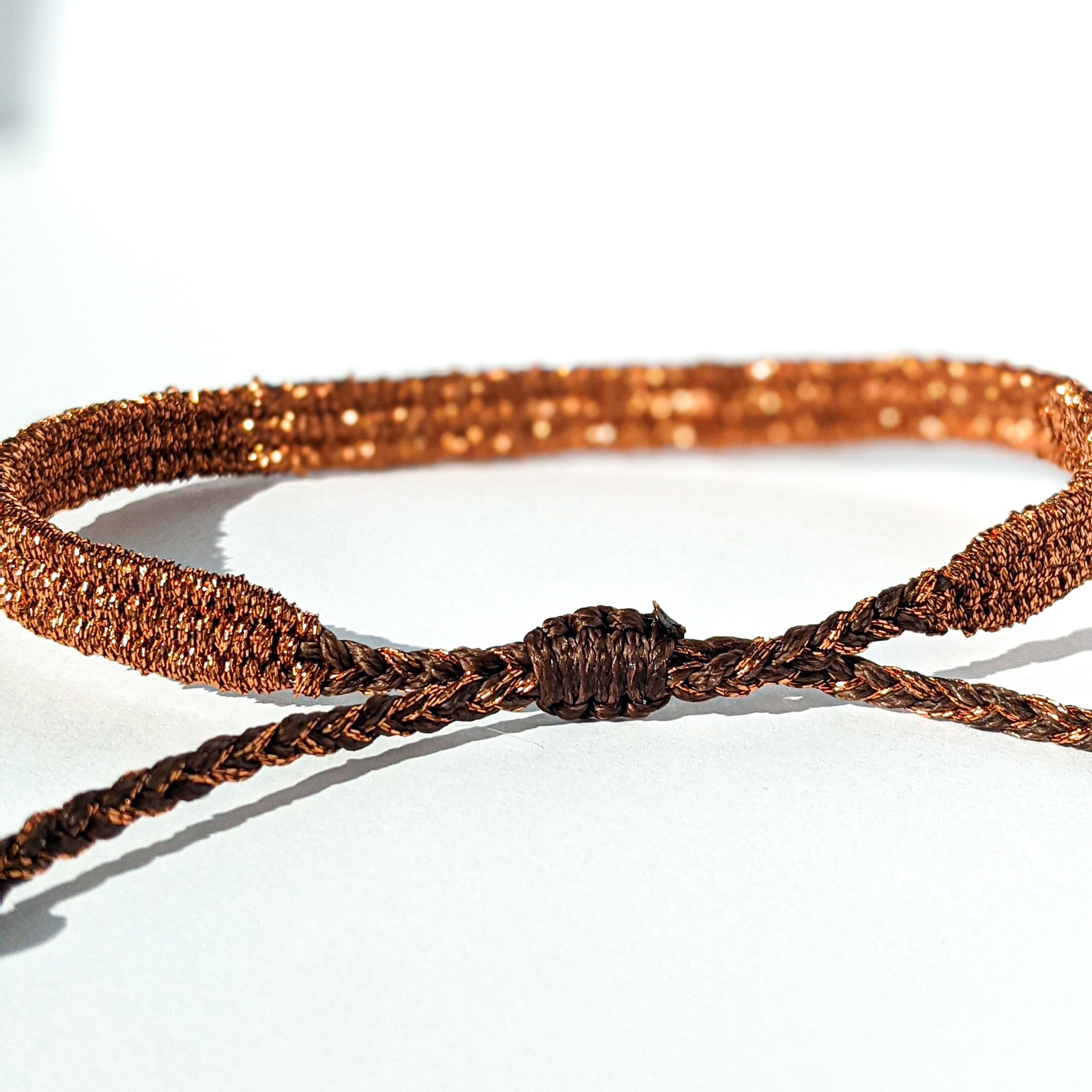 Handwoven Fabric Copper Gold Silver Bracelet, Minimalist String Textile ...