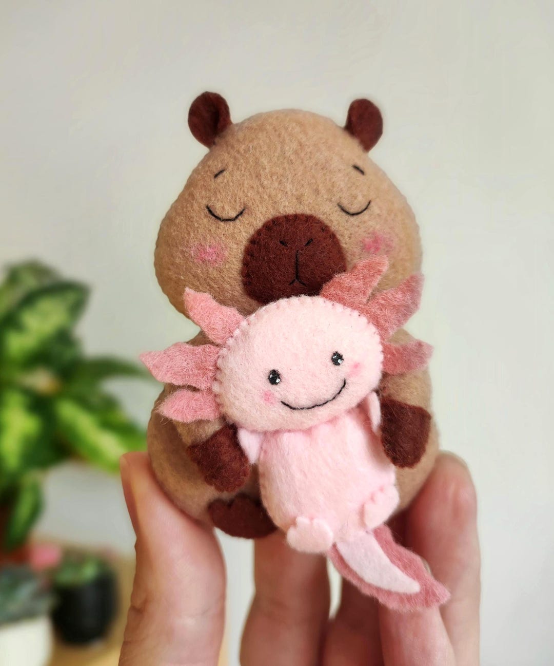 Capybara With Axolotl Kawaii Felt Ornament – Adorable Animal Christmas ...