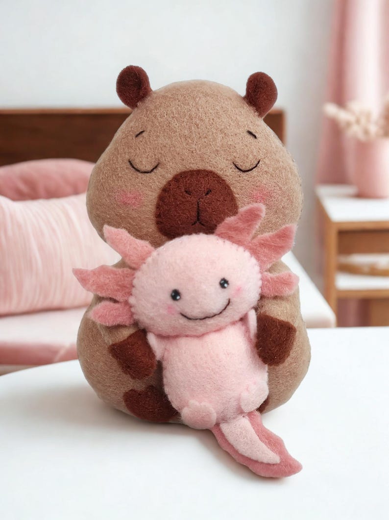 Capybara With Axolotl Kawaii Felt Ornament – Adorable Animal Christmas ...