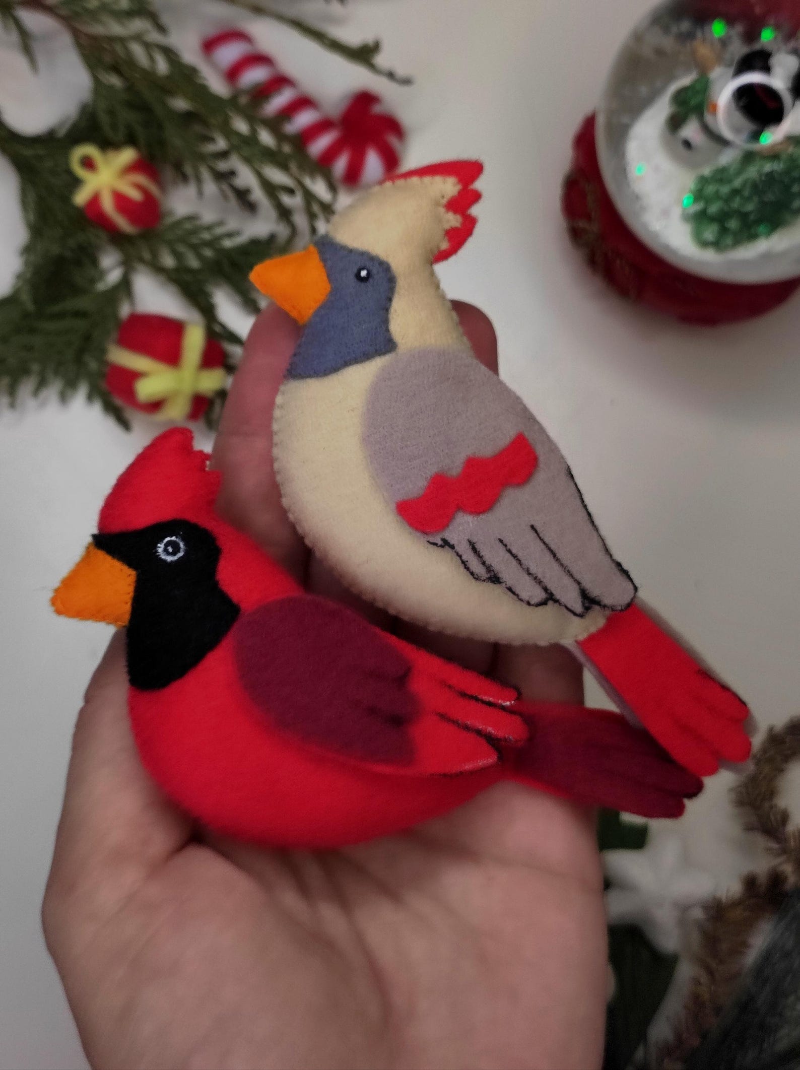 Cardinal Couple Ornament Set – Red Cardinal Decor, Felt Bird Pair ...