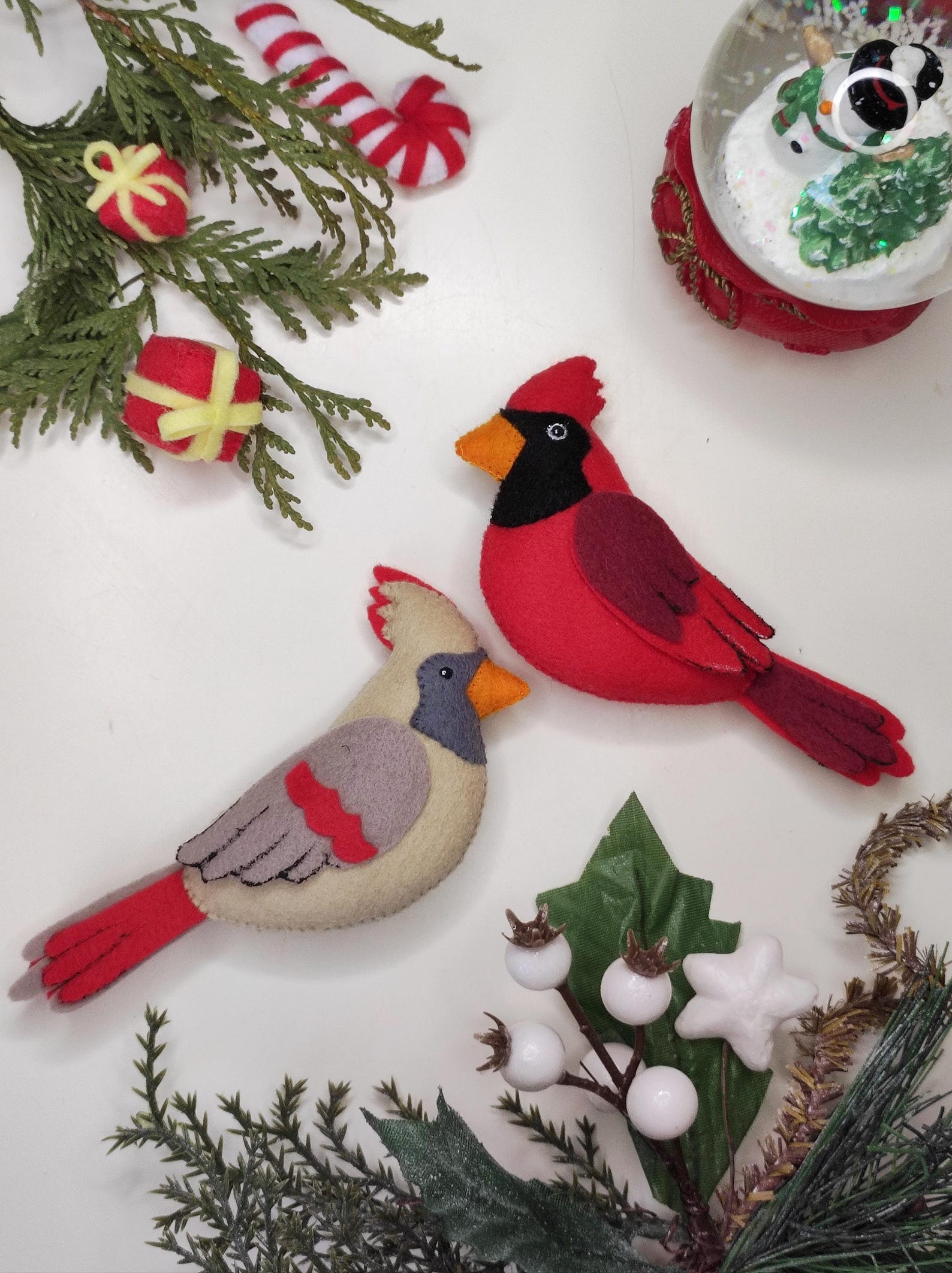 Cardinal Couple Ornament Set – Red Cardinal Decor, Felt Bird Pair ...