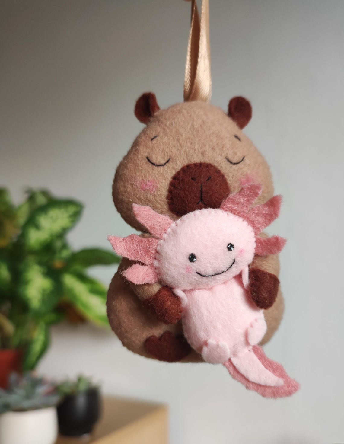 Capybara With Axolotl Kawaii Felt Ornament – Adorable Animal Christmas ...