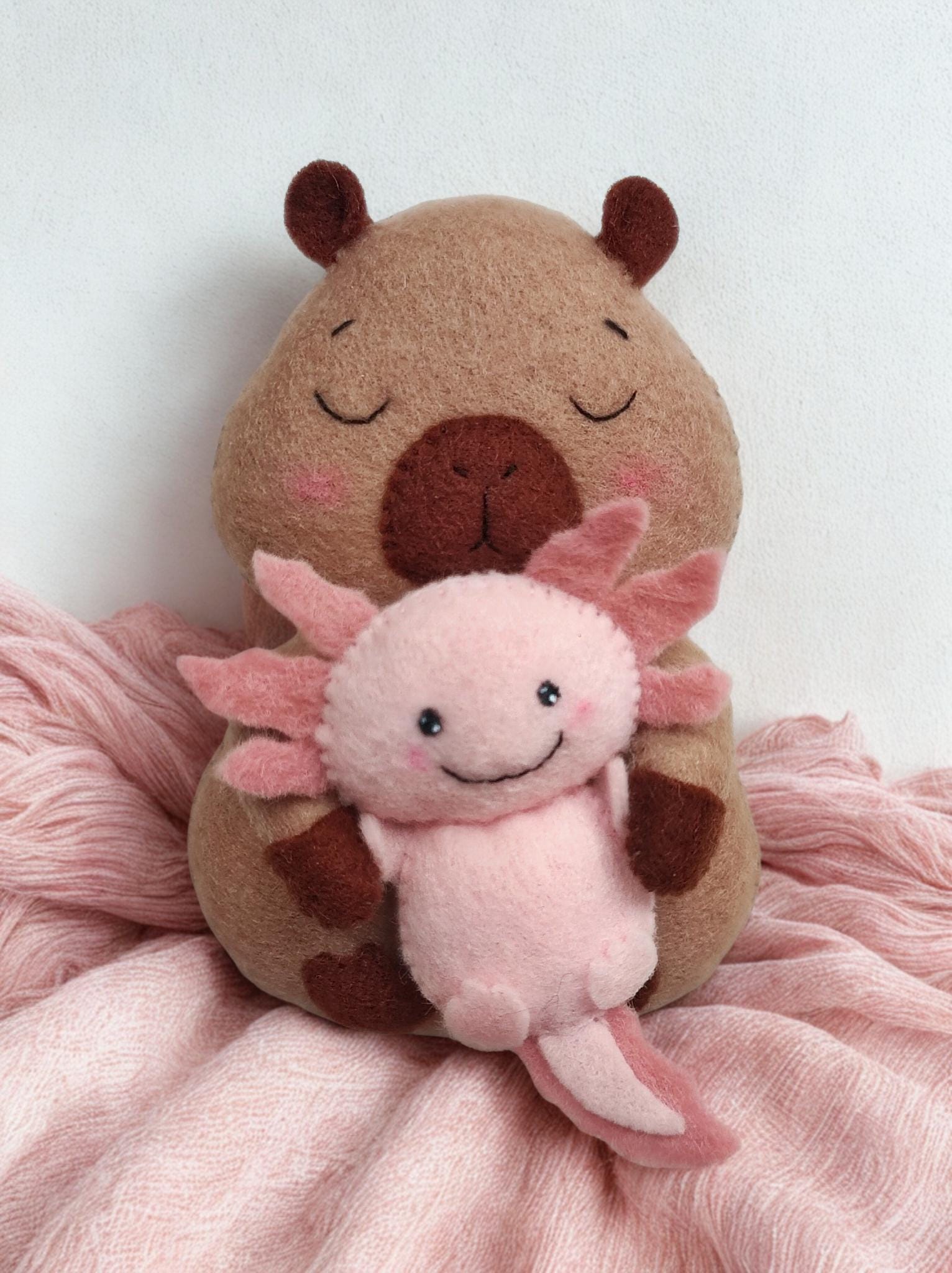Capybara With Axolotl Kawaii Felt Ornament – Adorable Animal Christmas ...