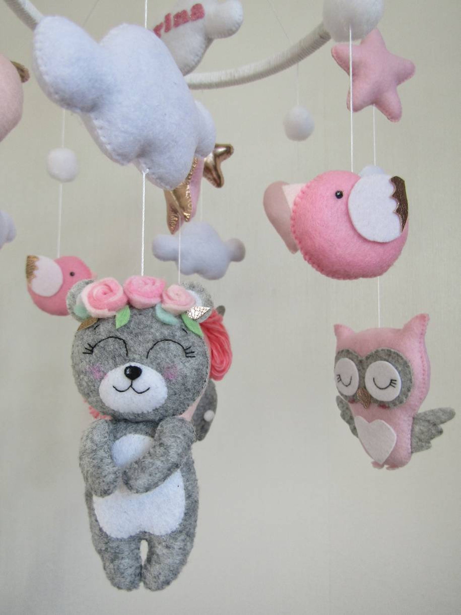 Baby girl crib mobile. Animal cot mobile for nursery decor. | Etsy