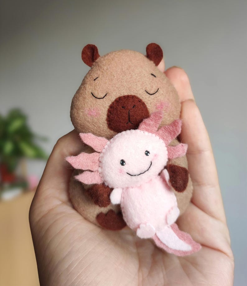 Capybara With Axolotl Kawaii Felt Ornament – Adorable Animal Christmas ...
