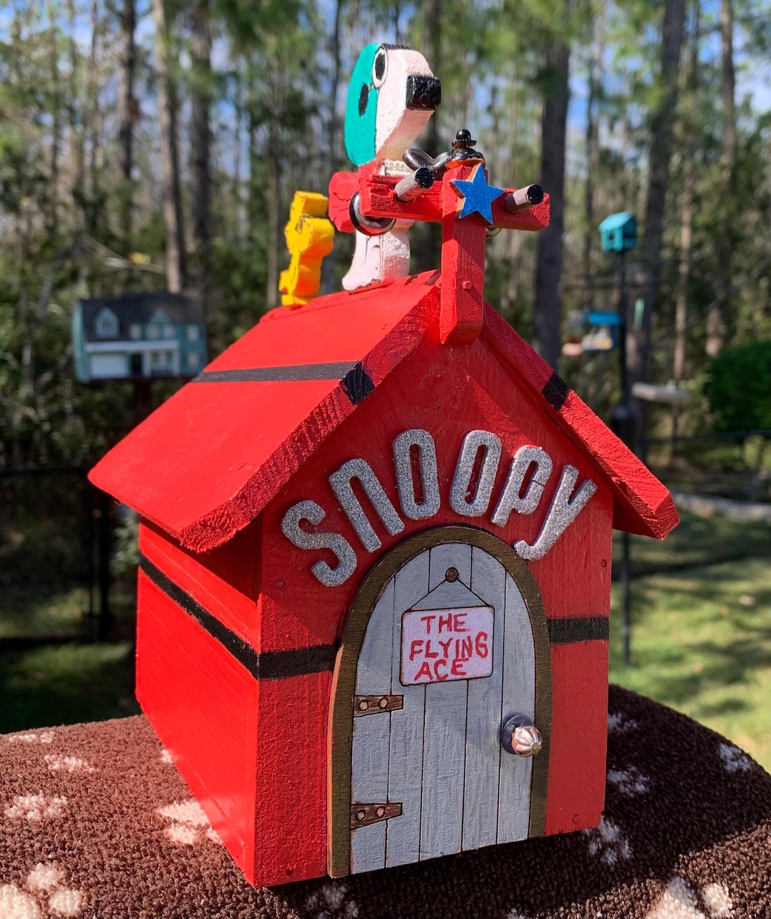 Snoopy Flying Ace Red Baron Dog House Birdhouse Handmade Bird Charlie ...