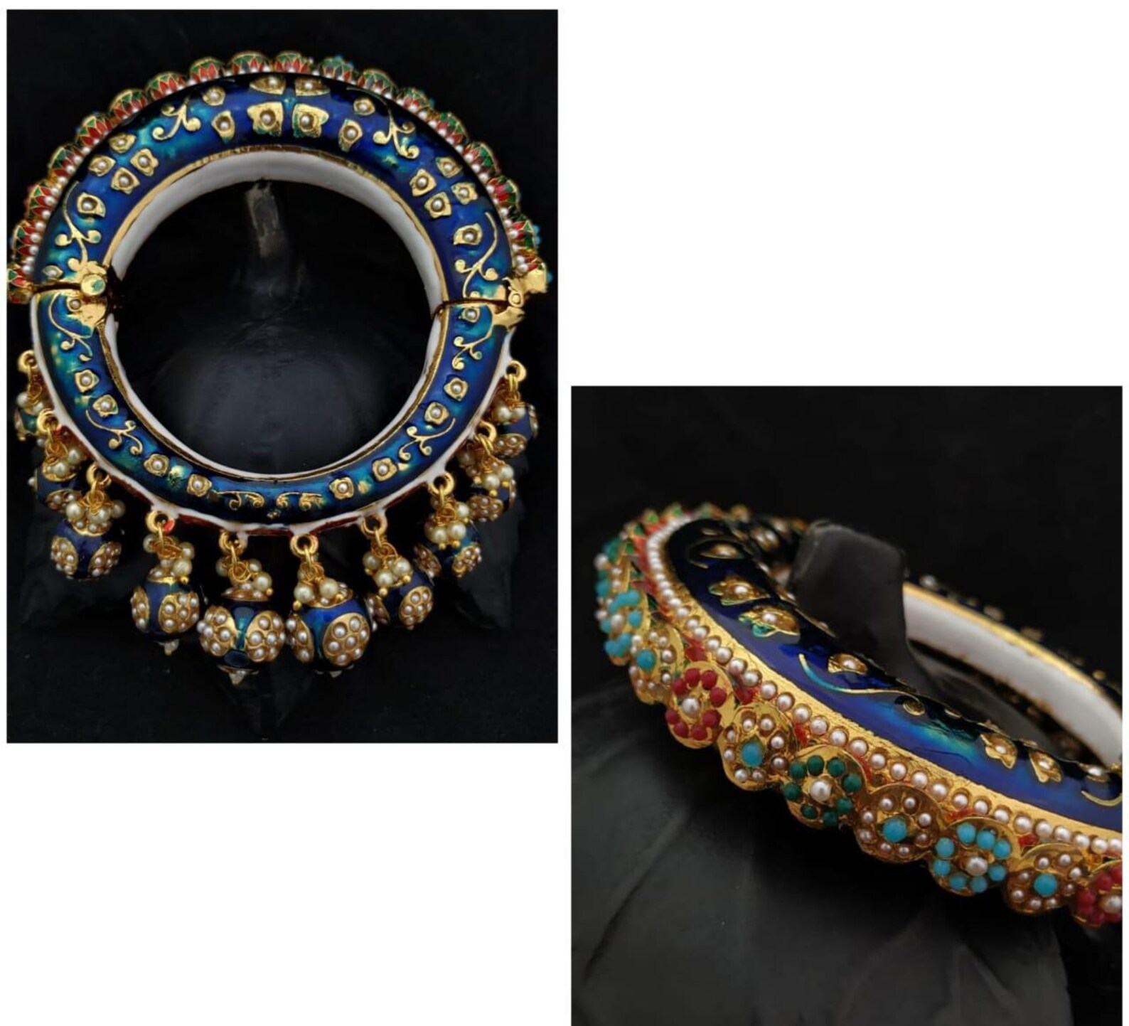 Buy Bollywood Gold Plated Bridal Enameled Blue Chuda Bangle Handmade ...