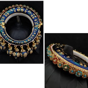 Buy Bollywood Gold Plated Bridal Enameled Blue Chuda Bangle Handmade ...