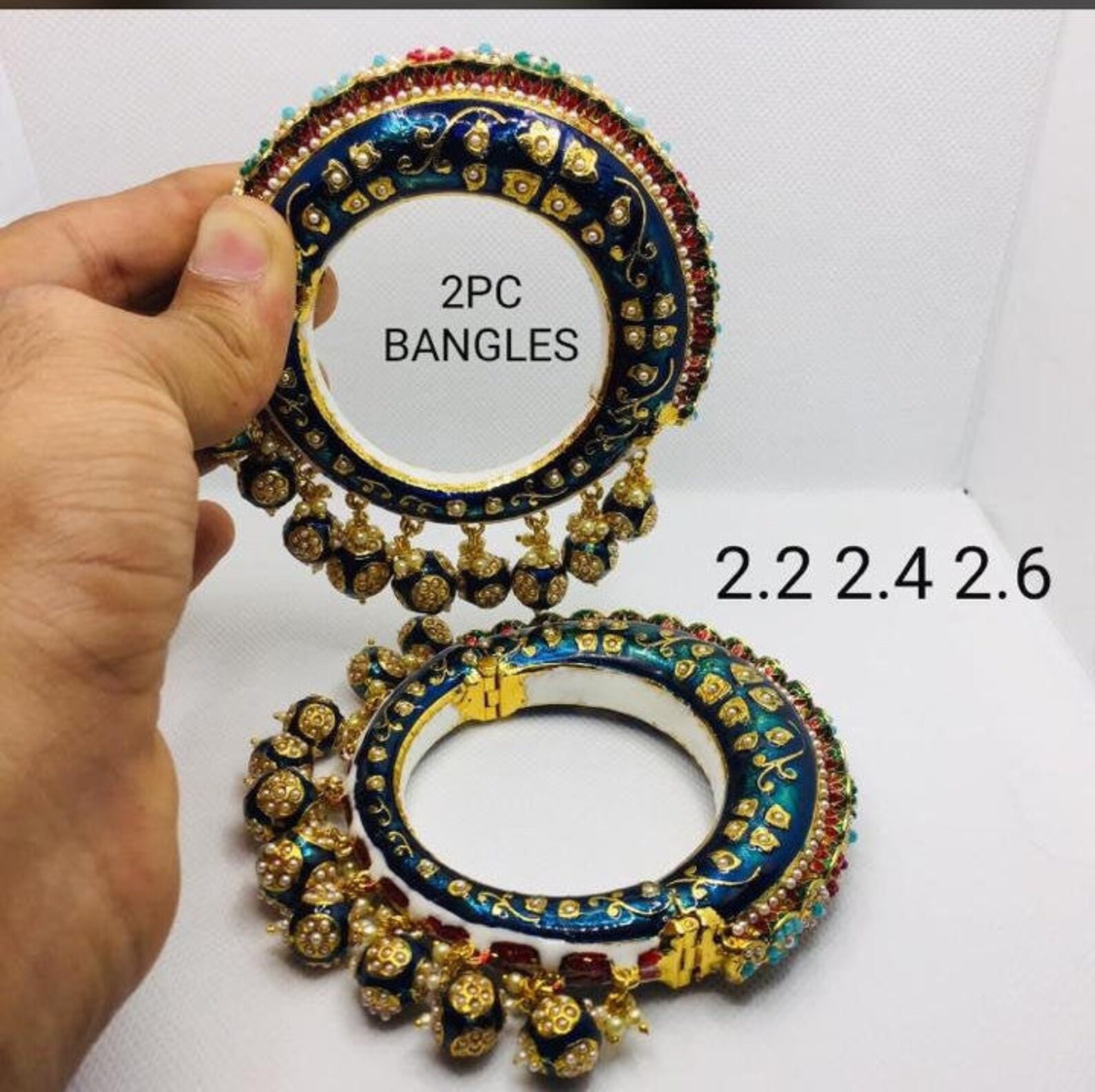 Buy Bollywood Gold Plated Bridal Enameled Blue Chuda Bangle Handmade ...