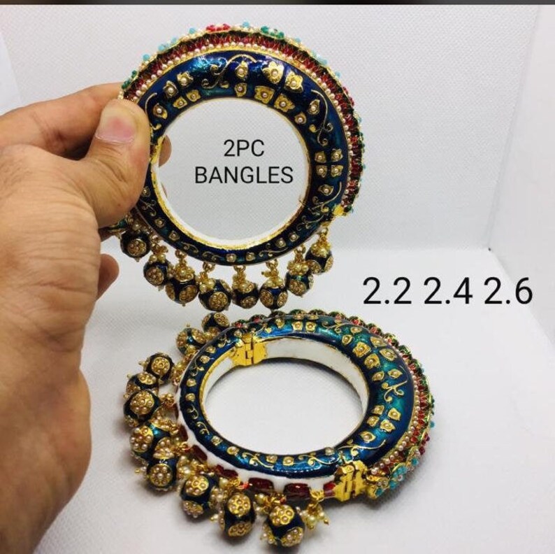 Buy Bollywood Gold Plated Bridal Enameled Blue Chuda Bangle Handmade ...