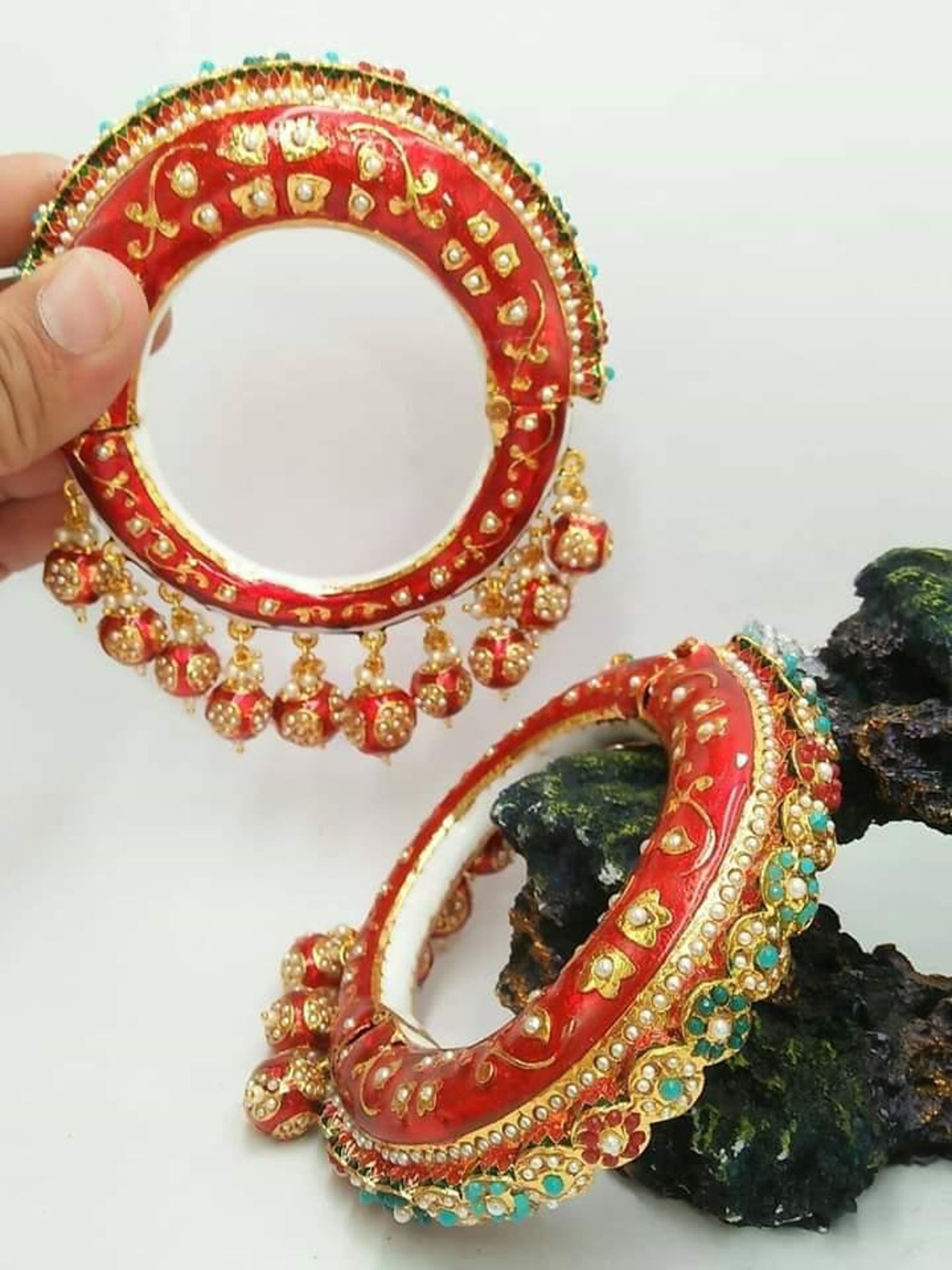 Bollywood Gold Plated Bridal Enameled Red Chuda Bangle - Etsy
