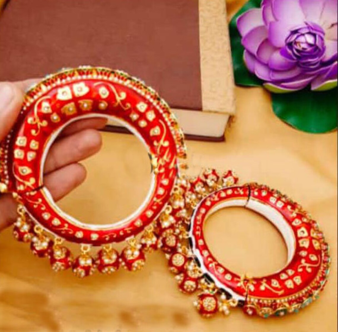 Bollywood Gold Plated Bridal Enameled Red Chuda Bangle - Etsy