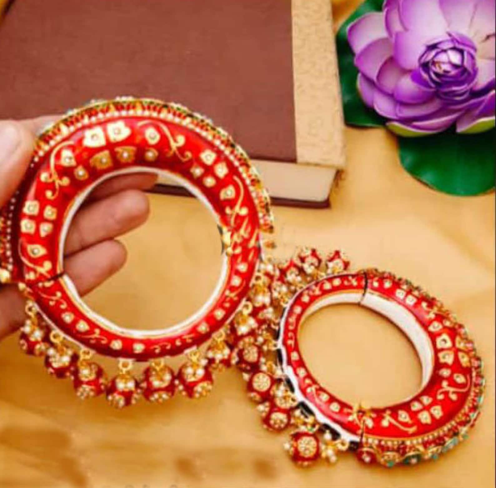 Bollywood Gold Plated Bridal Enameled Red Chuda Bangle - Etsy