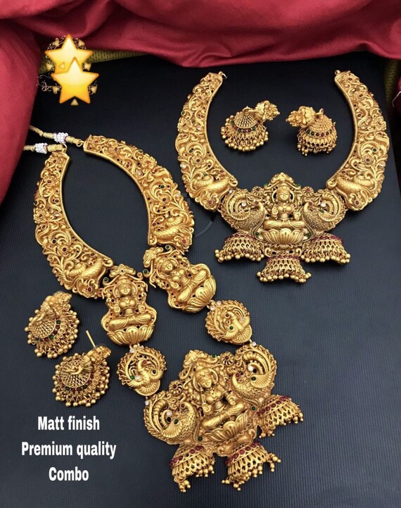 Traditional Indian Gold Plated Matt Finish Bridal Necklace - Etsy