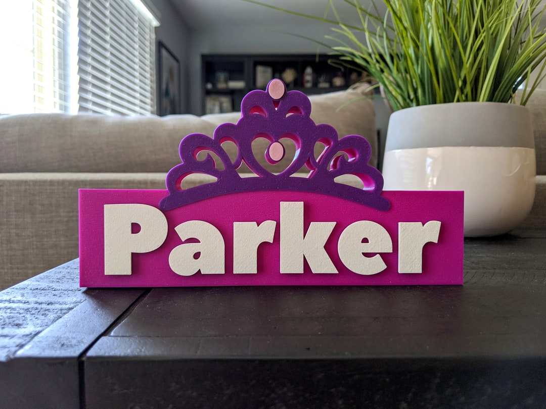 Princess Name Sign 3D Printed Name Plate Princess Tiara Star Crown ...