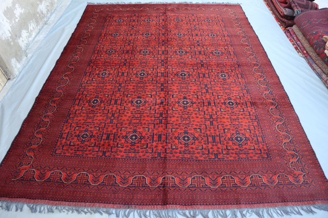 10x13 Red Turkmen Khal Muhammadi Bukhara Rug/ Afghan Handmade Wool Soft ...