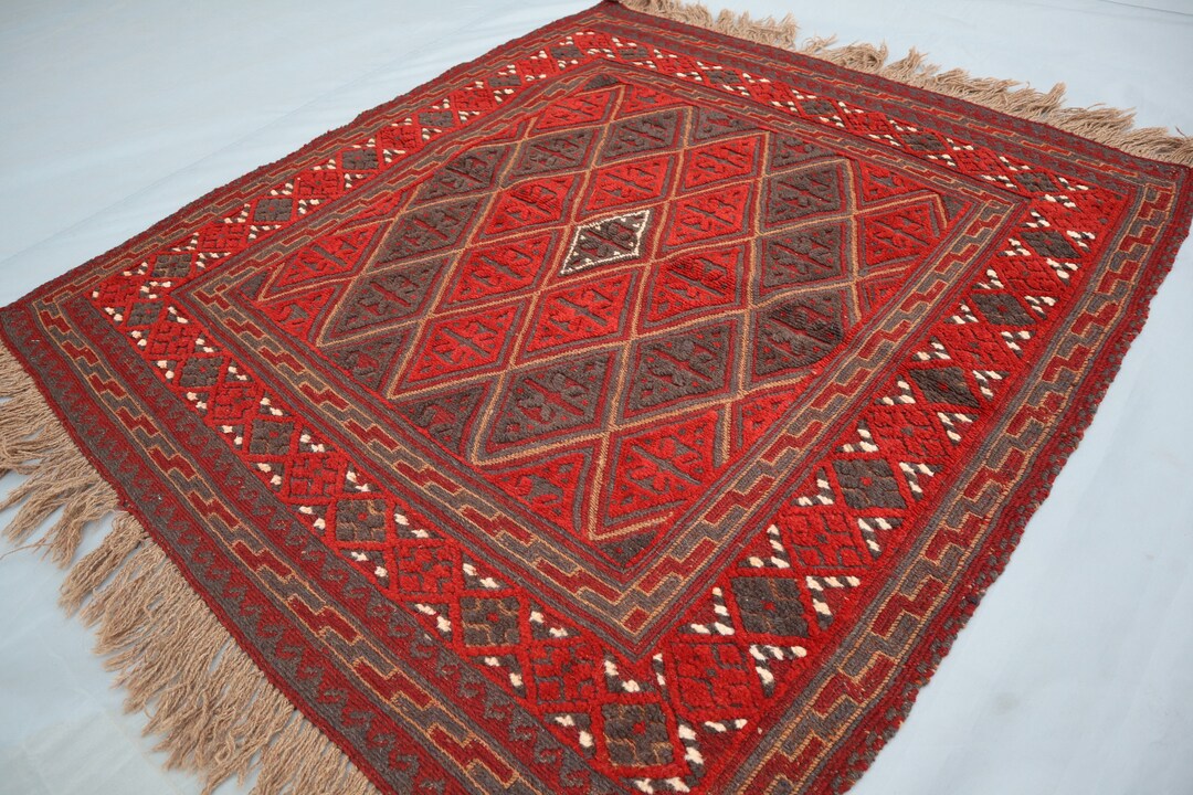4x4 Antique Square Rug, Afghan Oriental Handmade Wool Area Rug ...