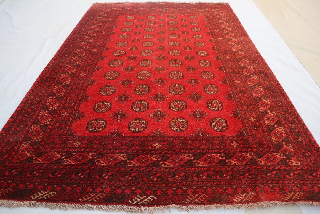 5x7 Afghan Oriental Rug 1970s Antique Handmade Faded Wool Red Rug ...