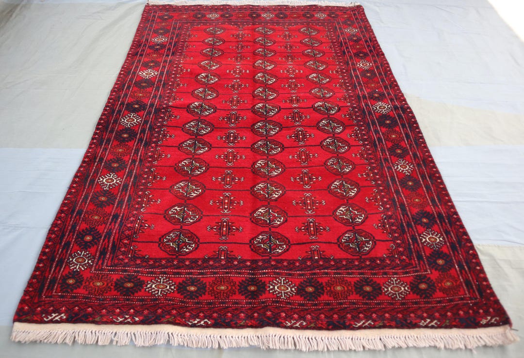 3'9x5'5 Ft Turkmen Tekke Rug Vintage Oriental Mowri Gul Red Rug ...