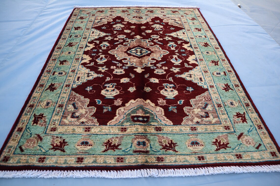 3x4 Afghan Decor Rug - Vintage Hand Knotted Veg Dye Wool Rug - Bedroom ...