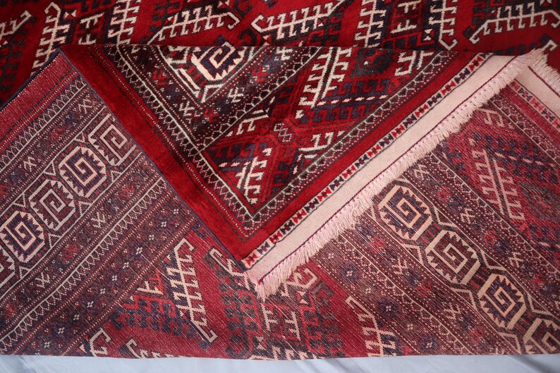 Vintage Red Rug 7'9x11'4 Ft Turkmen Bukhara Rug/ High Pile Handmade ...