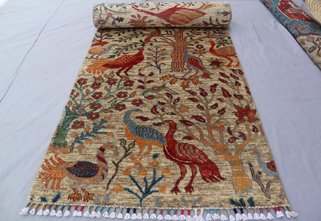 2'7x9'8 Ft Pictorial Tree of Life Runner Rug, Handmade High Pile Wool ...