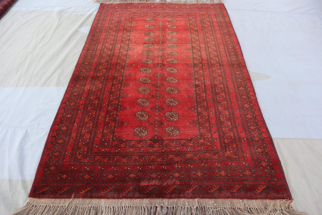 4x6 Ft Afghan Bukhara Rug/ Vintage Mowri Gul Boho Handmade Soft Wool ...