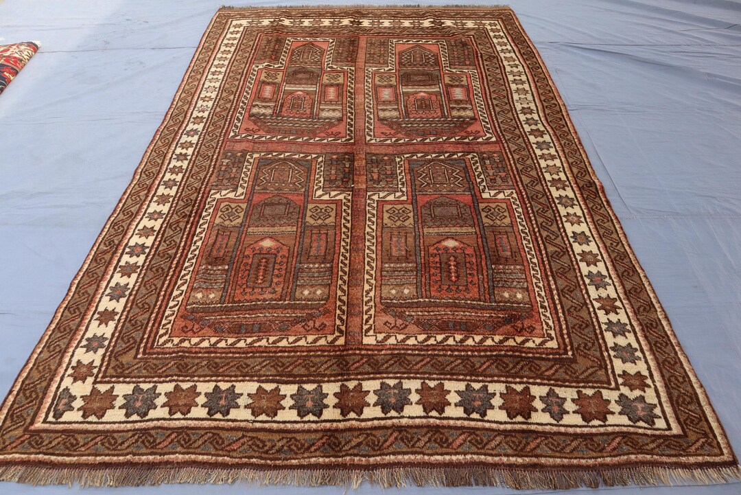 6x9 Ft Vintage Rug Large Afghan Maldari Baluchi Handmade Wool Rug ...