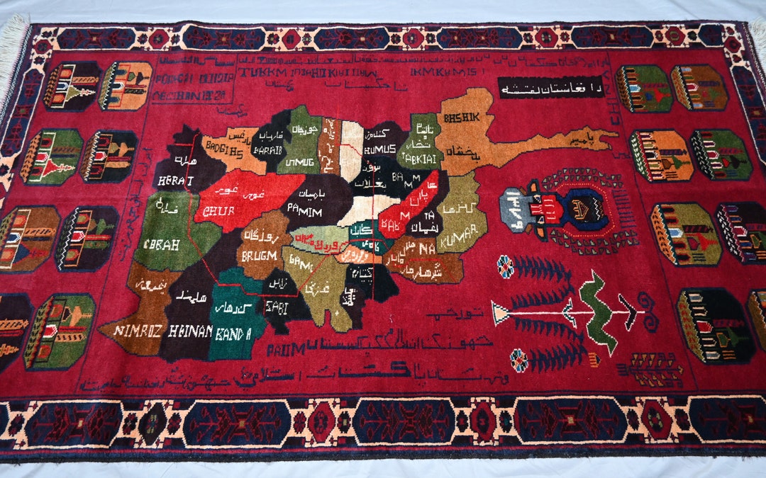 3x6 Multicolor Afghan Map Rug, Stunning Antique Map Baluchi Rug ...