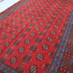 Afghan Vintage Rug 6'8x9'7 Ft/ Mowri Gull Bukhara Rug/ Wool Area Rug ...