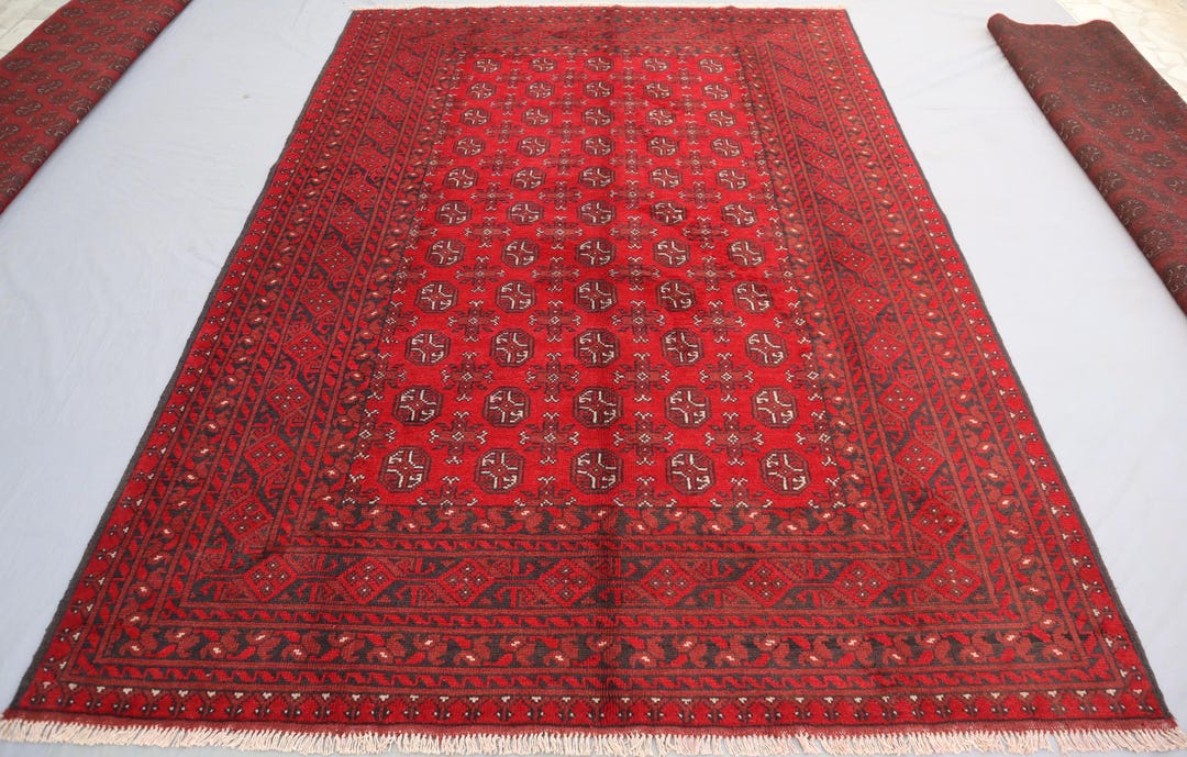 6'6x9'5 Bukhara Red Rug Turkmen Tekke Area Rug/ Afghan Hand Knotted ...