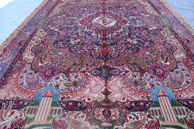 9'6x12'9 Ft Animal Hunting Scene Pictorial Rug- Birds Tree of Life Art ...
