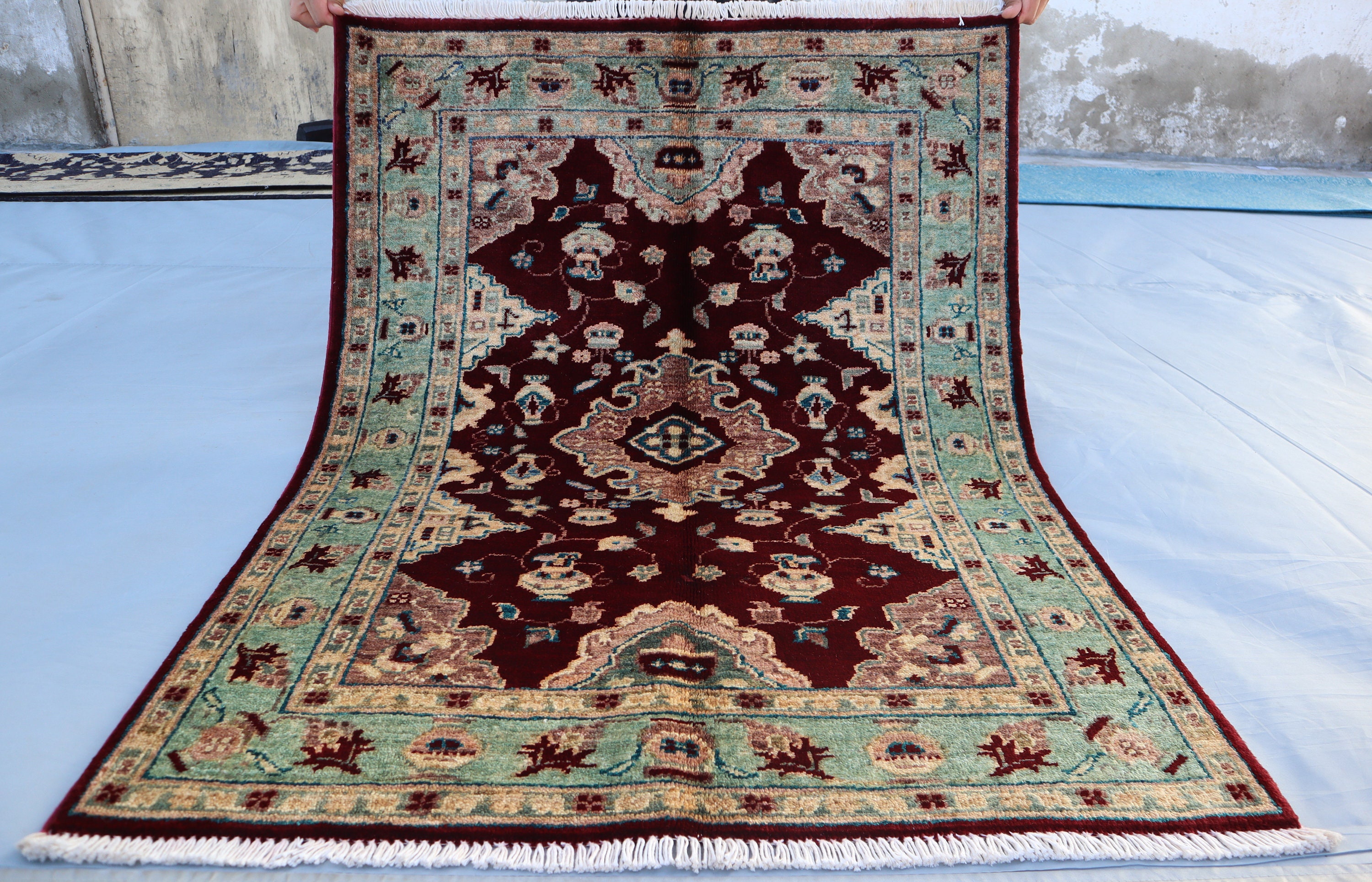 3x4 Afghan Decor Rug - Vintage Hand Knotted Veg Dye Wool Rug - Bedroom ...