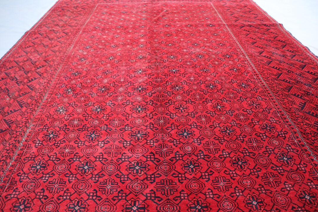 Turkmen Bashiri Rug 6'5 X 9'8 Ft, Afghan Handmade High Pile Authentic ...
