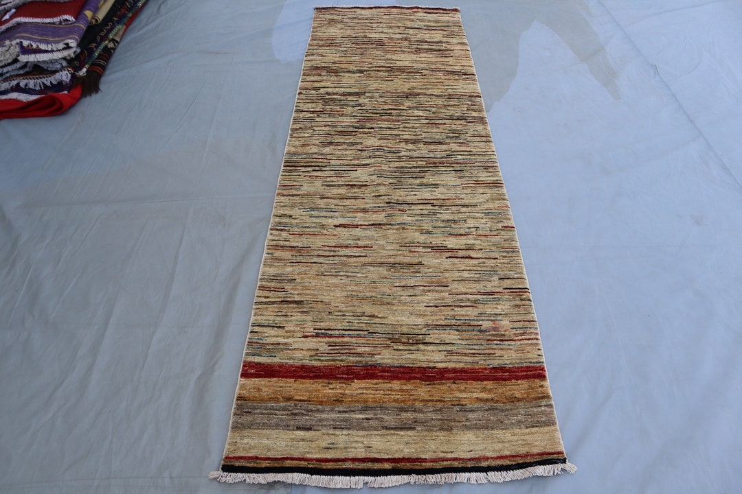 3x8 Ft Afghan Runner Rug- Multi Color Striped Gabbeh 100% Handmade Wool ...