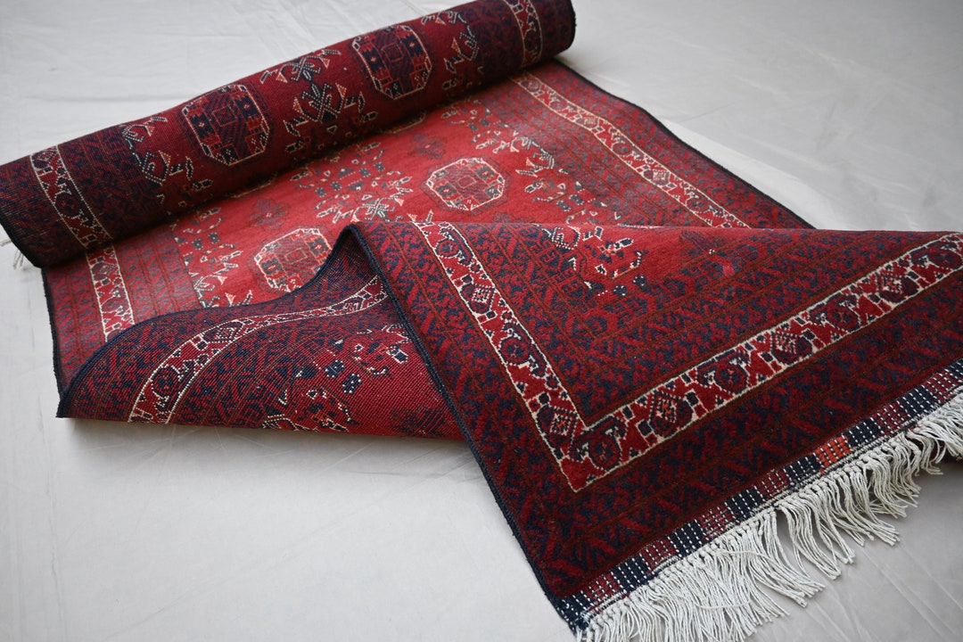 9 Ft Runner Rug, Afghan Vintage High Pile Wool Handmade Rug, Afghan ...