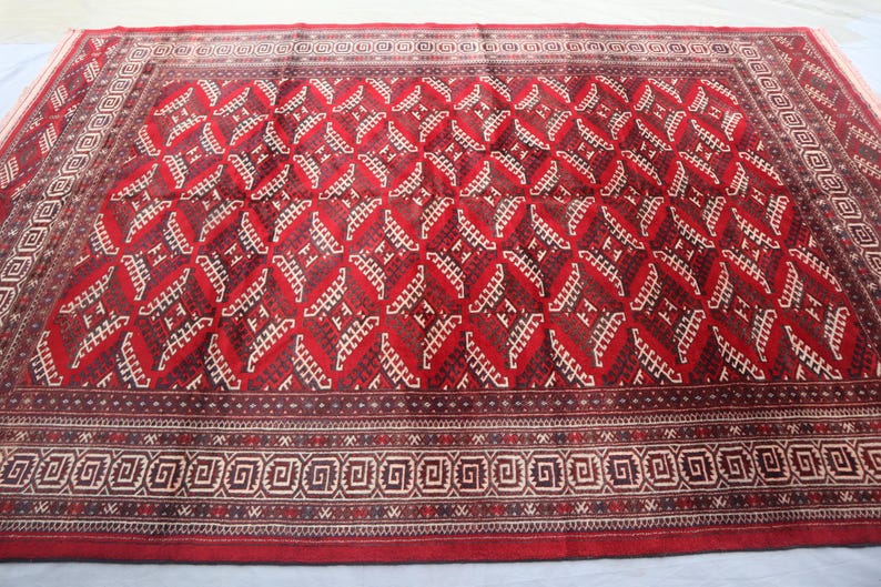 Vintage Red Rug 7'9x11'4 Ft Turkmen Bukhara Rug/ High Pile Handmade ...