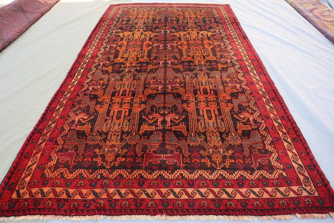 4x7 Antique Pictorial Rug Afghan Baluchi Handmade Wool Area Rug ...