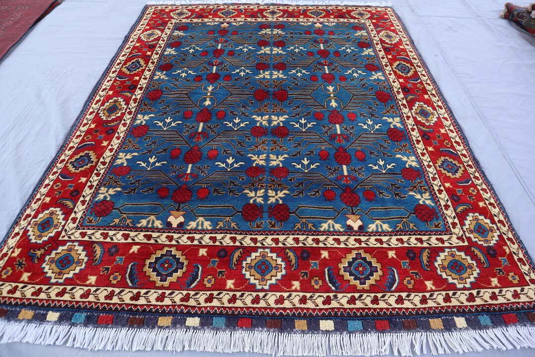5x6'6 Ft Navy Blue Bukhara Rug - Afghan Super Fine Quality Soft Wool ...