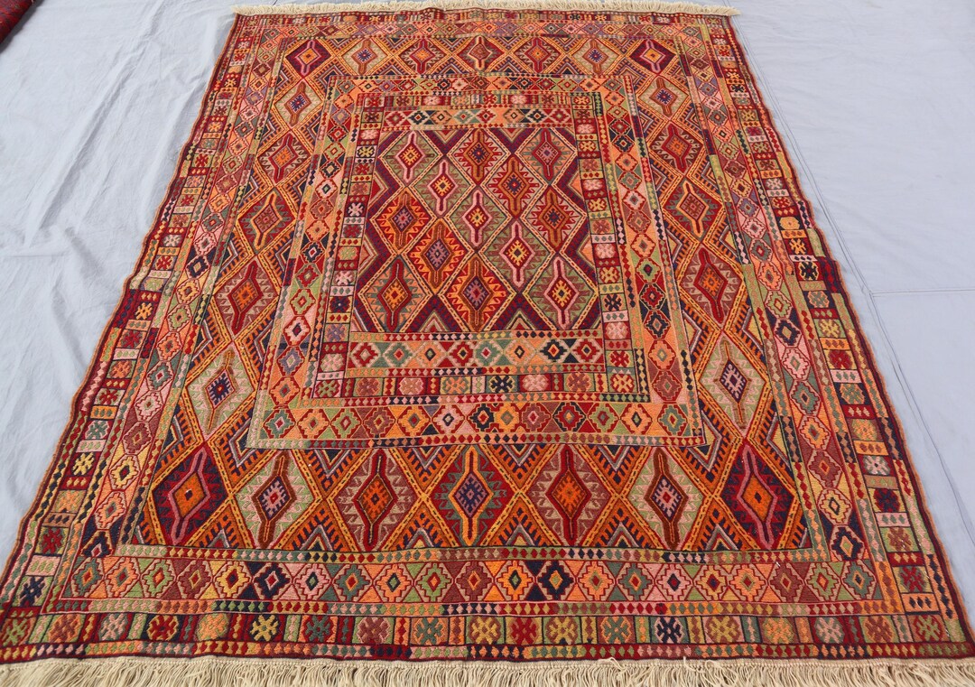 5x6'4 Ft Square Area Rug, Vintage Afghan Rug, Handmade Natural Dyes ...