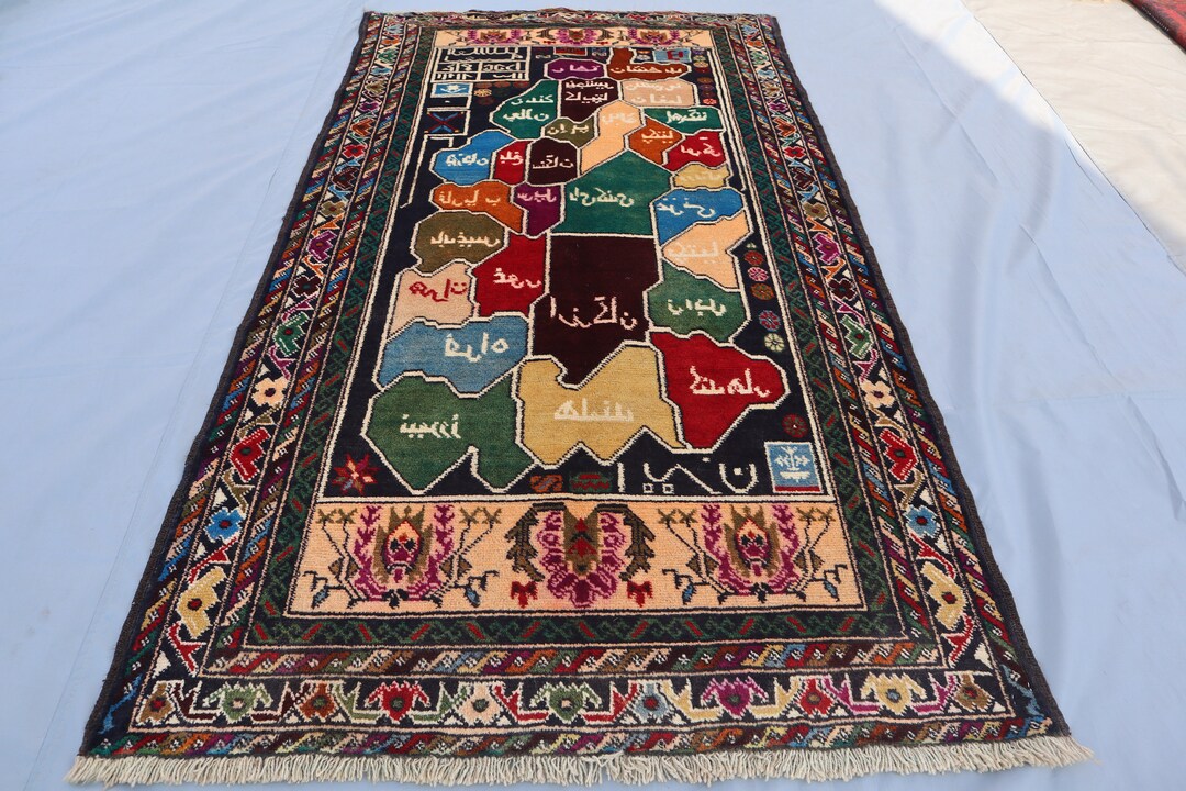 3x5 Ft Afghanistan Map Design Rug/ Vintage Afghan Handmade Wool Area ...