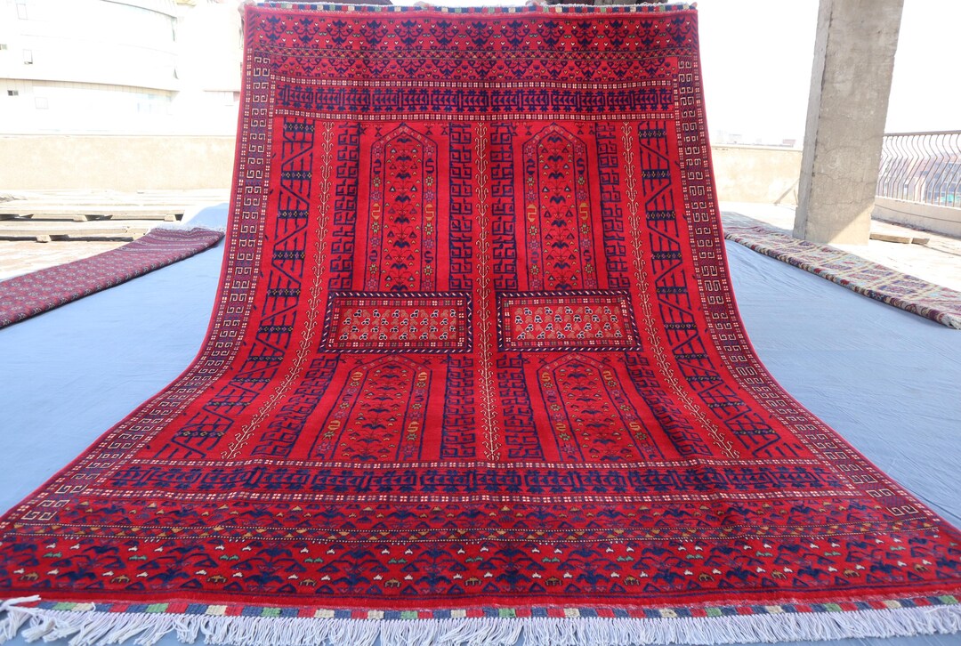 5'7x8'2 Ft Afghan Parda Design Rug, Super Fine Quality Red Hand Knotted ...