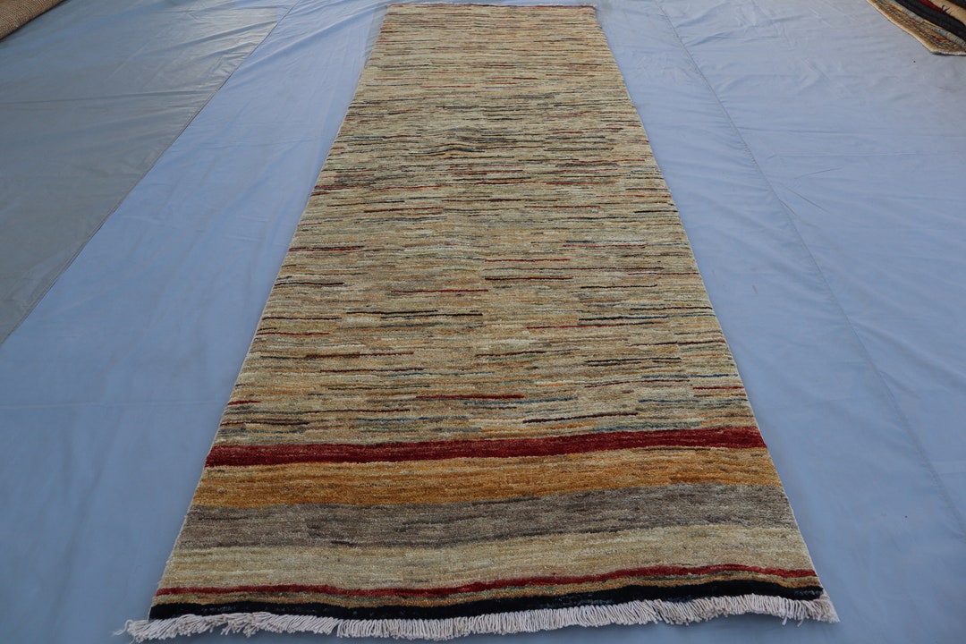 Afghan Short 3x8 Ft Striped Runner Rug - Turkmen Handmade Natural Dyes ...