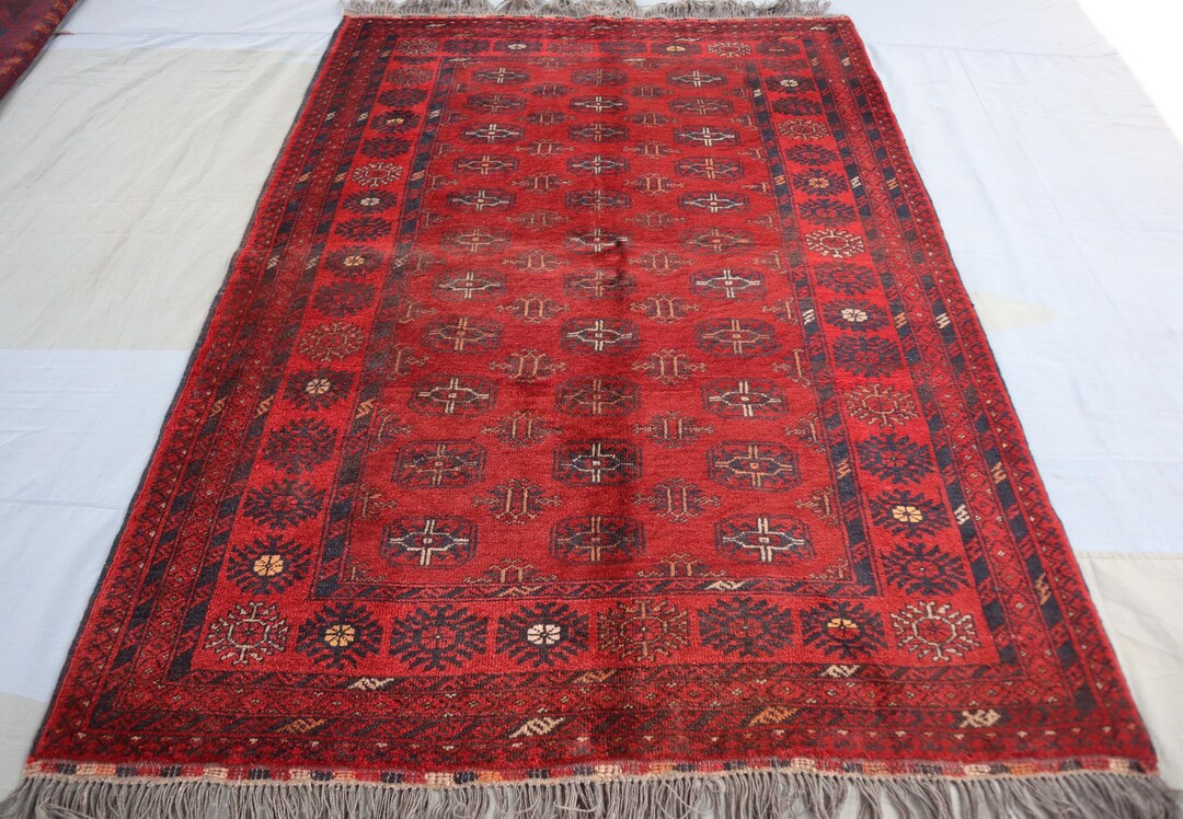 Vintage Faded Rug 4'6x6'2 Ft Afghan Red Handmade Wool Rug/ One of a ...