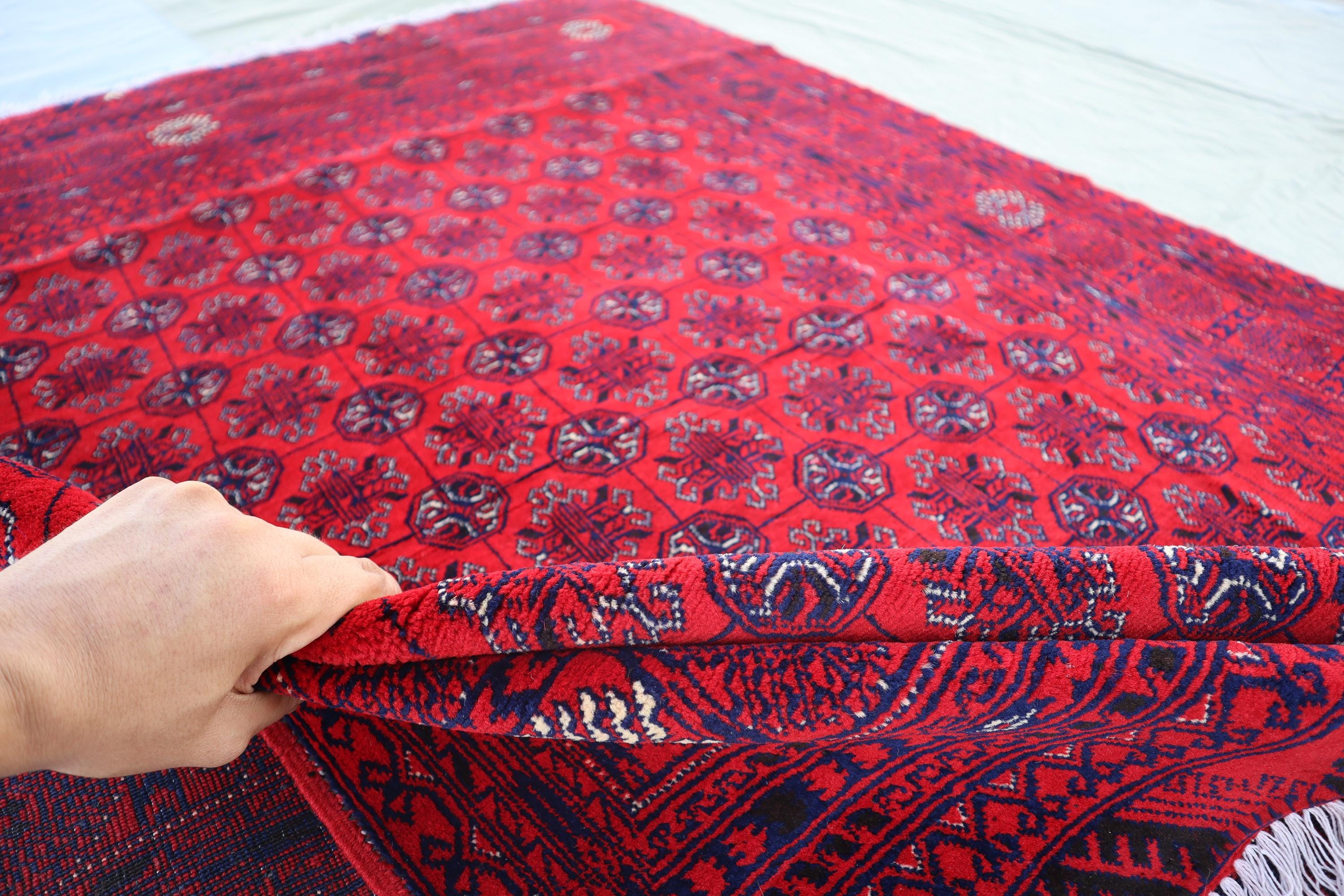 4'10x6'3 Ft Vintage Turkmen Tekke Tegap Rug, Afghan Handmade Wool Area ...