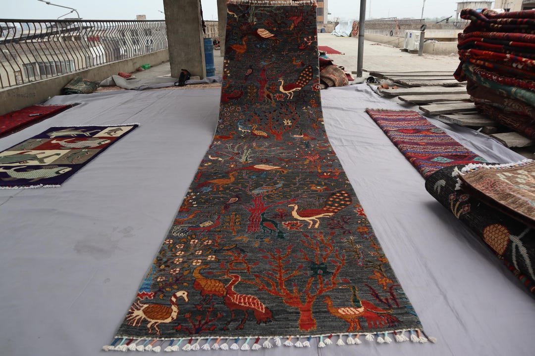 3x11 Ft Pictorial Tree of Life Runner Rug, Handmade High Pile Wool ...